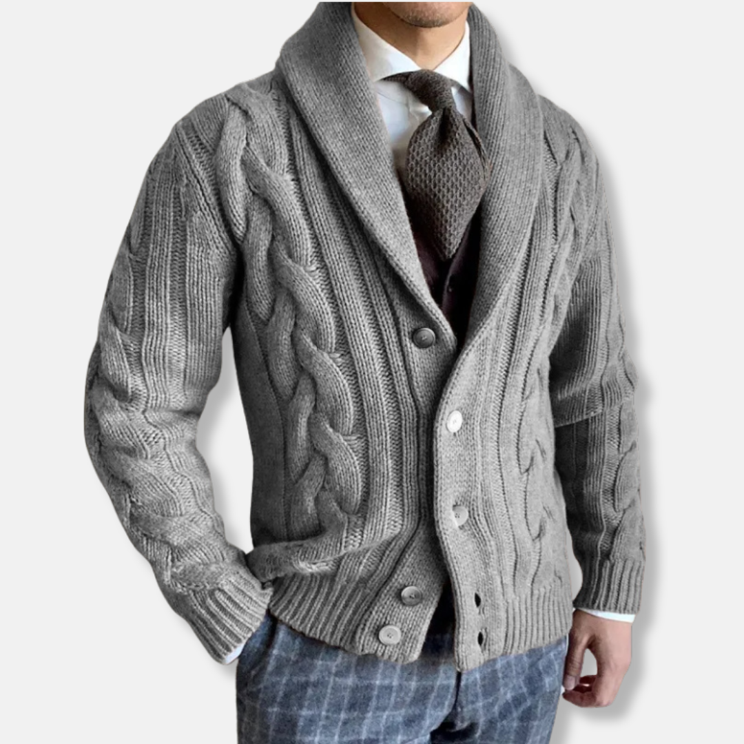Men's Cardigan – Cable Knit – Regular Fit – Wool – Shawl Collar – Butt – Alma Hansen